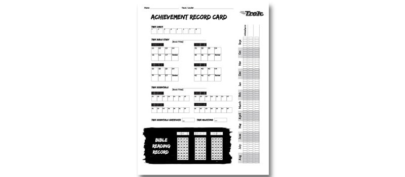 Trek Achievement Record Card - Awana Basics